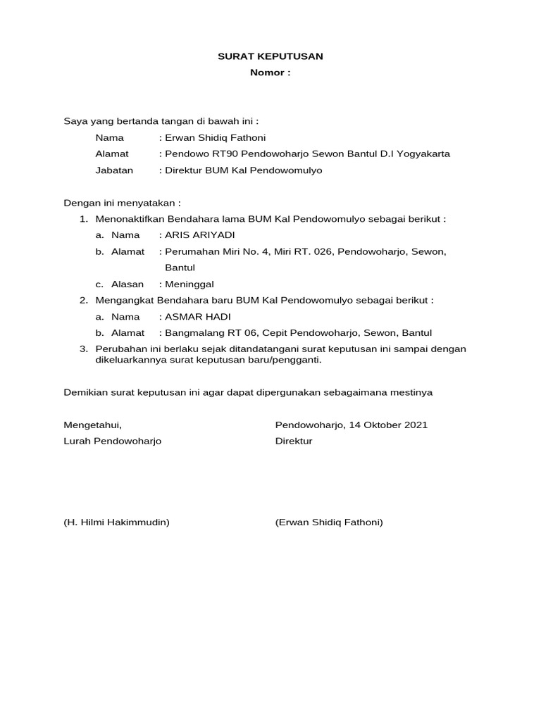 Surat Pergantian Bendahara | PDF