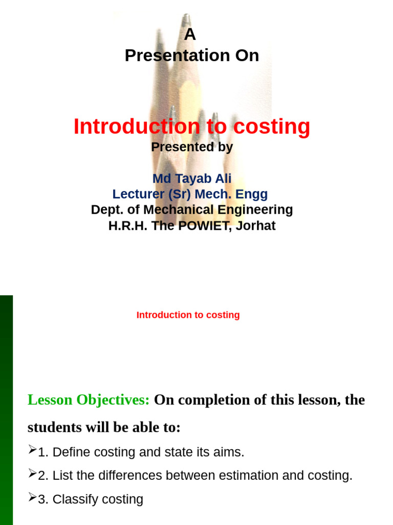 Introduction To Costing | PDF | Cost | Expense