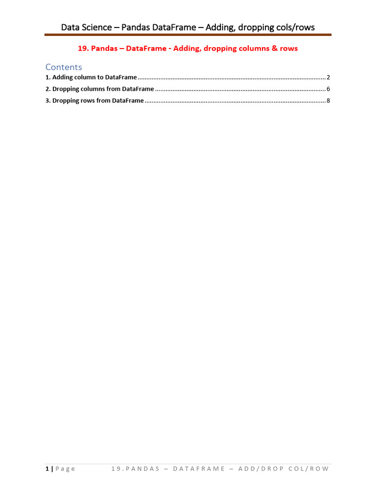 Pandas Dataframe Adding Dropping Rows And Columns Pdf Comma Separated Values Computing