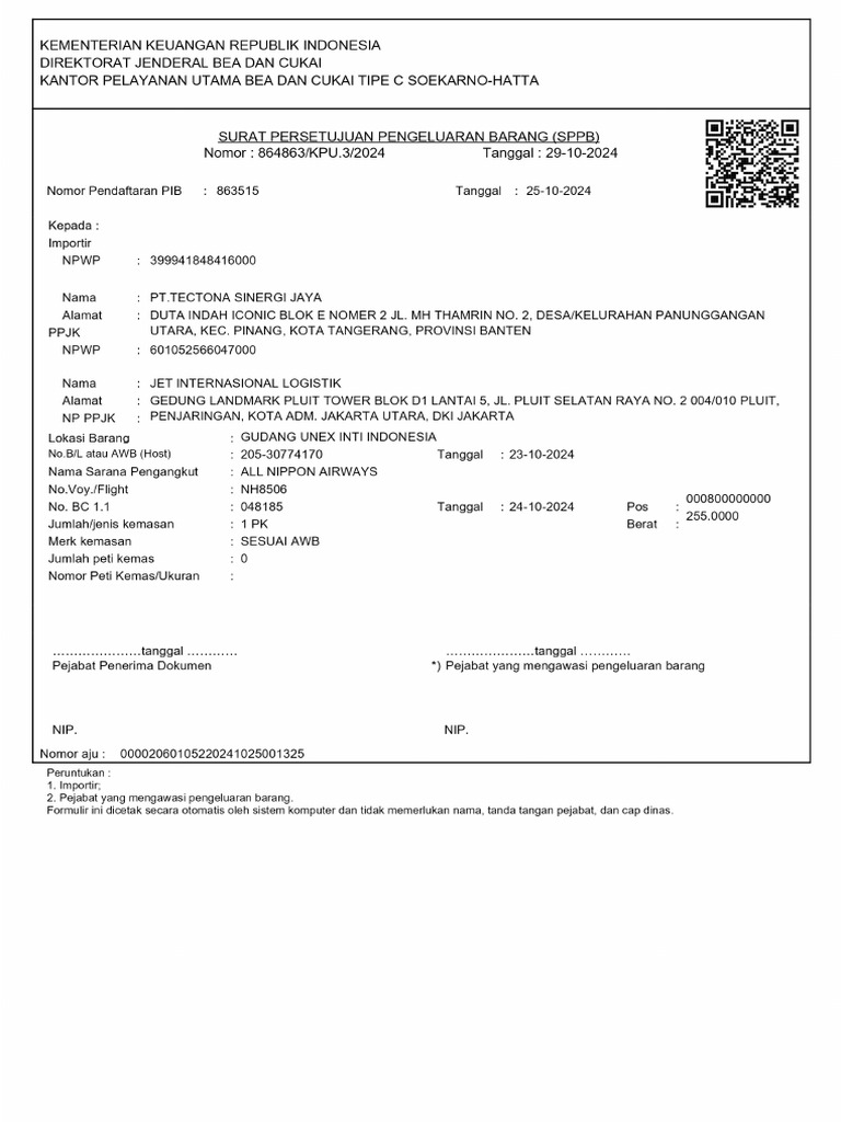CONTOH SPPB TECTONA 18 AJU 1325 | PDF