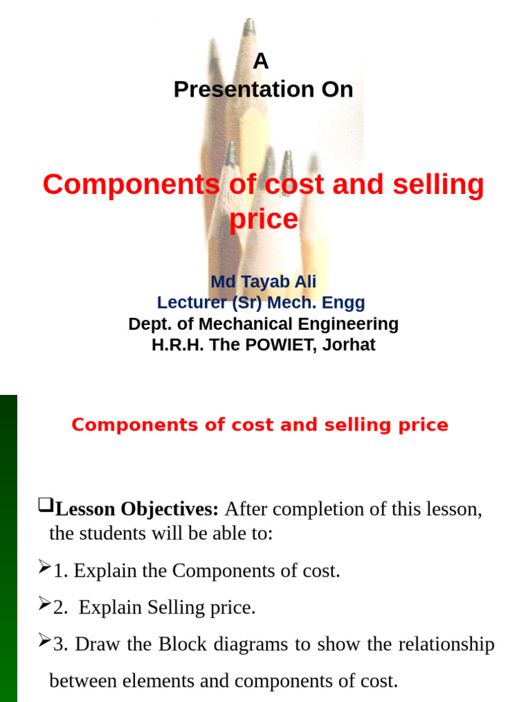 Components of Cost and Selling Price | PDF | Cost | Economies