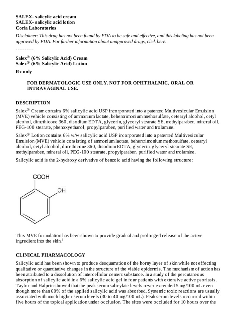 Salex: Salicylic Acid Cream & Lotion | PDF | Topical Medication | Aspirin