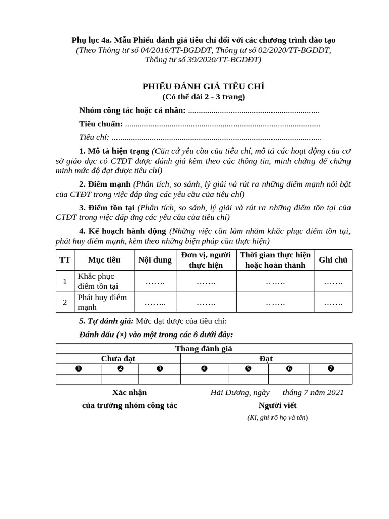 D2.PL4 - Phieu Danh Gia Tieu Chi CTDT | PDF
