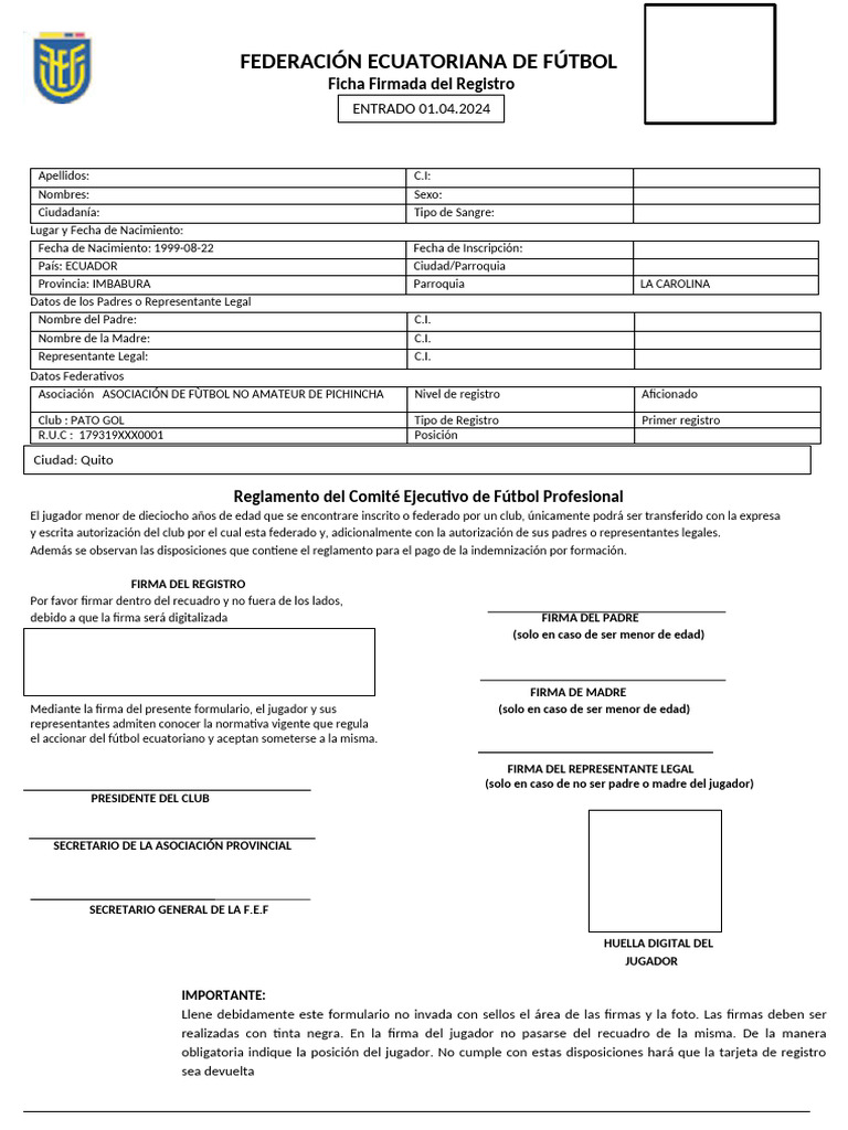Ficha Comet Fef | PDF | Asociación de Futbol