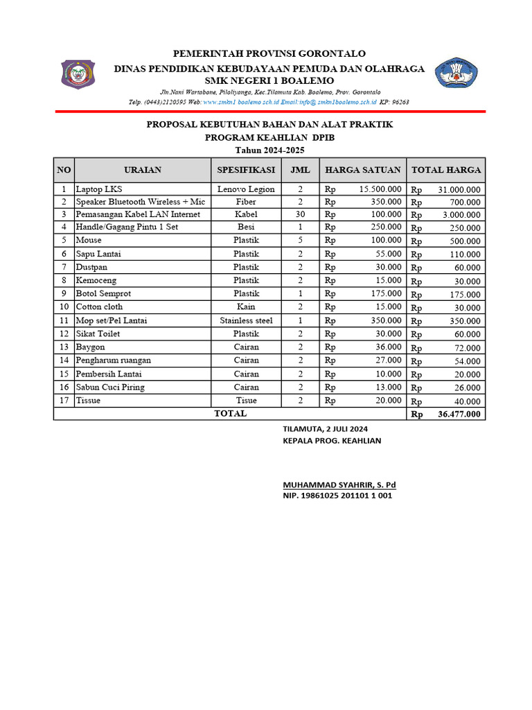 Proposal for Practical Equipment Needs | PDF