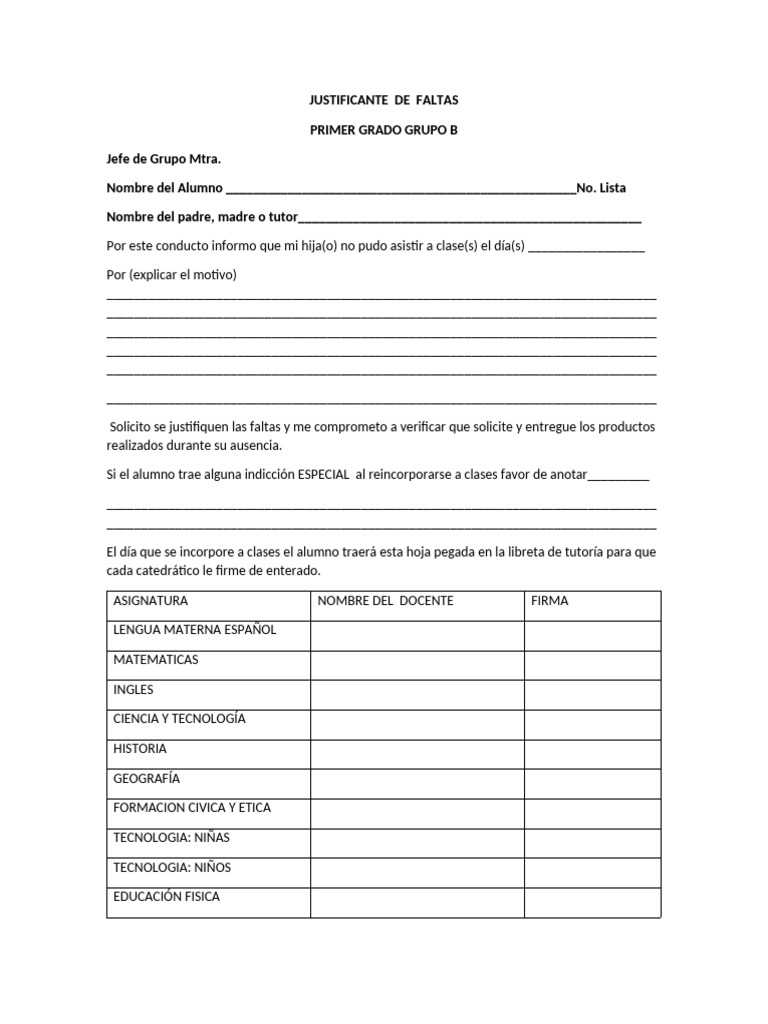 Justificante de Faltas | PDF
