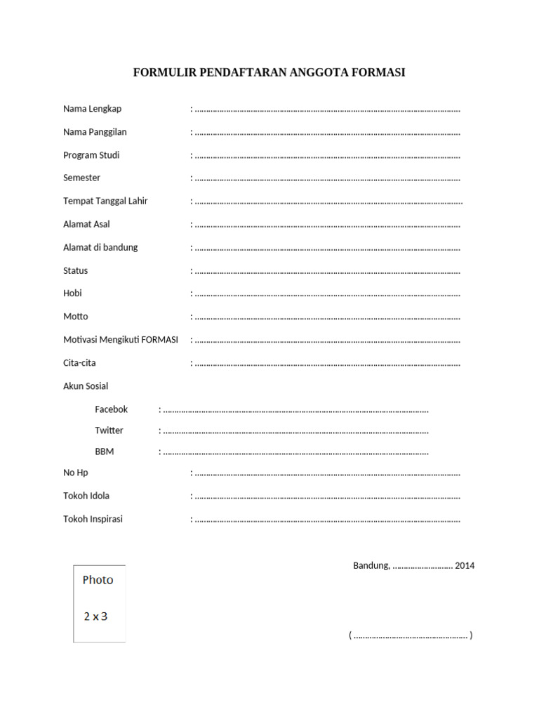FORMULIR PENDAFTARAN ANGGOTA FORMASI | PDF