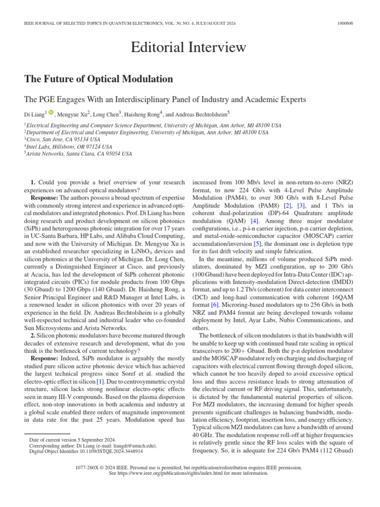 2024ieee Interview The Future Of Optical Modulation Pdf Photonics