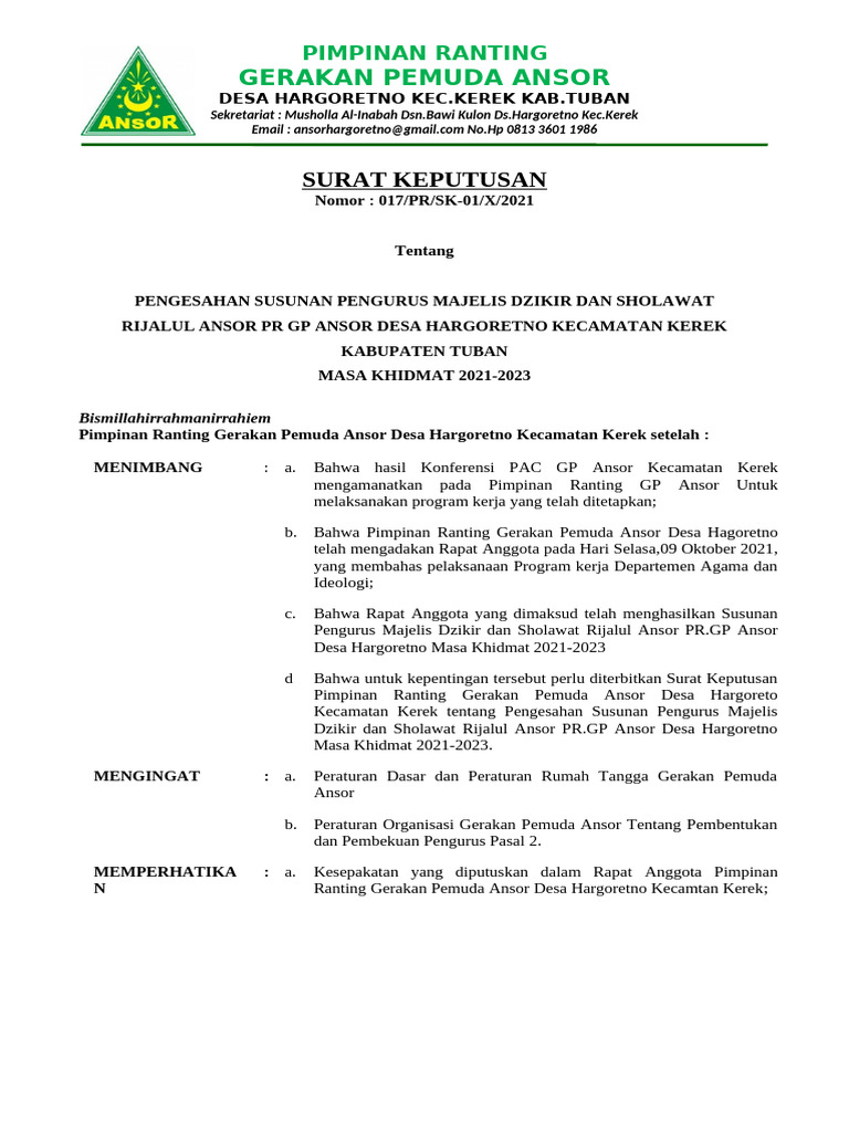 SK RIJALUL ANSOR - Hargoretno | PDF