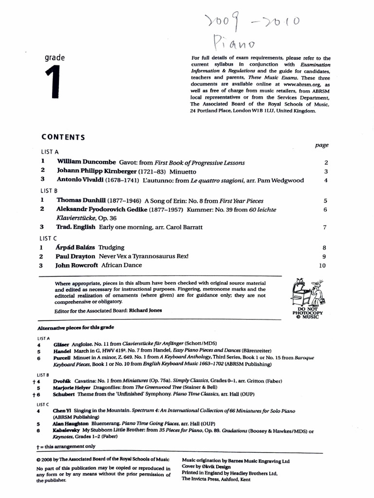 Grade 1 Piano Exam Pieces Guide | PDF | Classical Music | Musicology