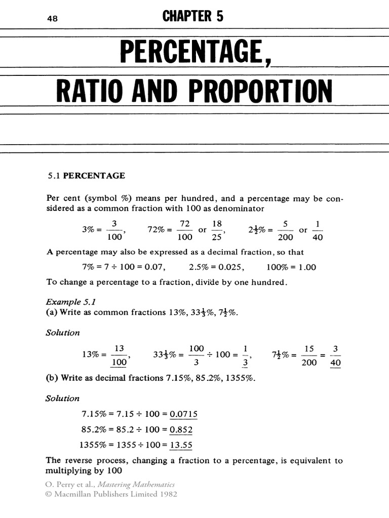 Ratio and Proportion: PERCENTAGE | PDF | Percentage | Division ...