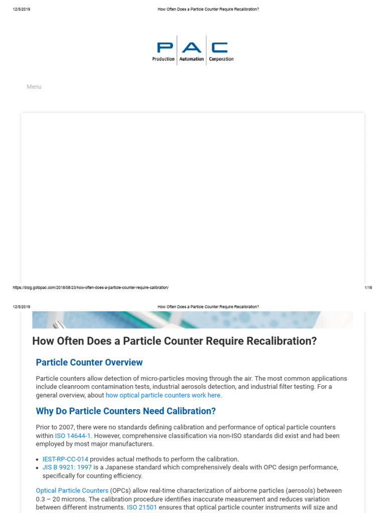How Often Does A Particle Counter Require Recalibration Pdf