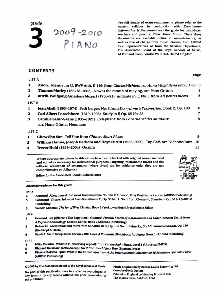 2009-2010 Piano Grade 3 | PDF | Performing Arts | Music Theory