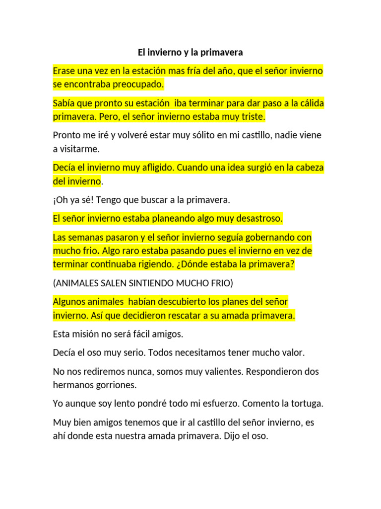 El invierno y la primavera: un cuento | PDF