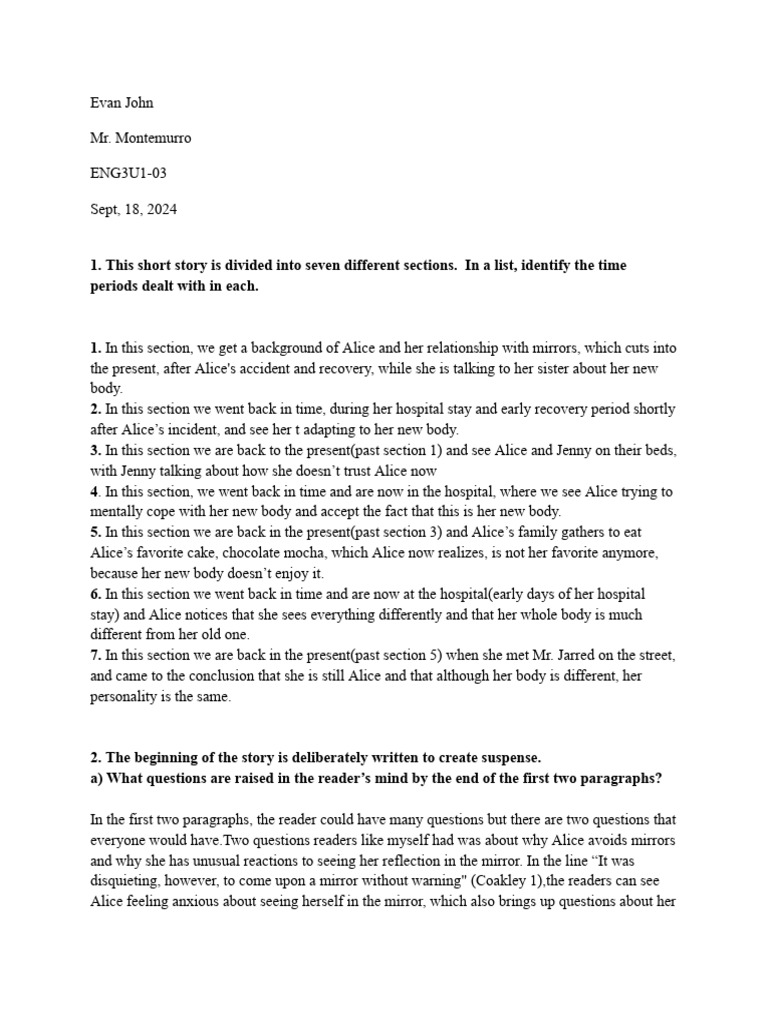 Evan John - Mirror Image Study Questions | PDF