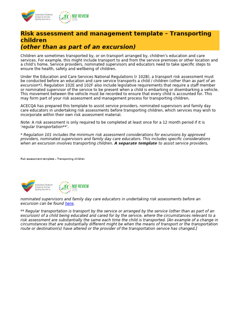 Child Transport Risk Assessment Template | PDF | Risk Assessment | Risk