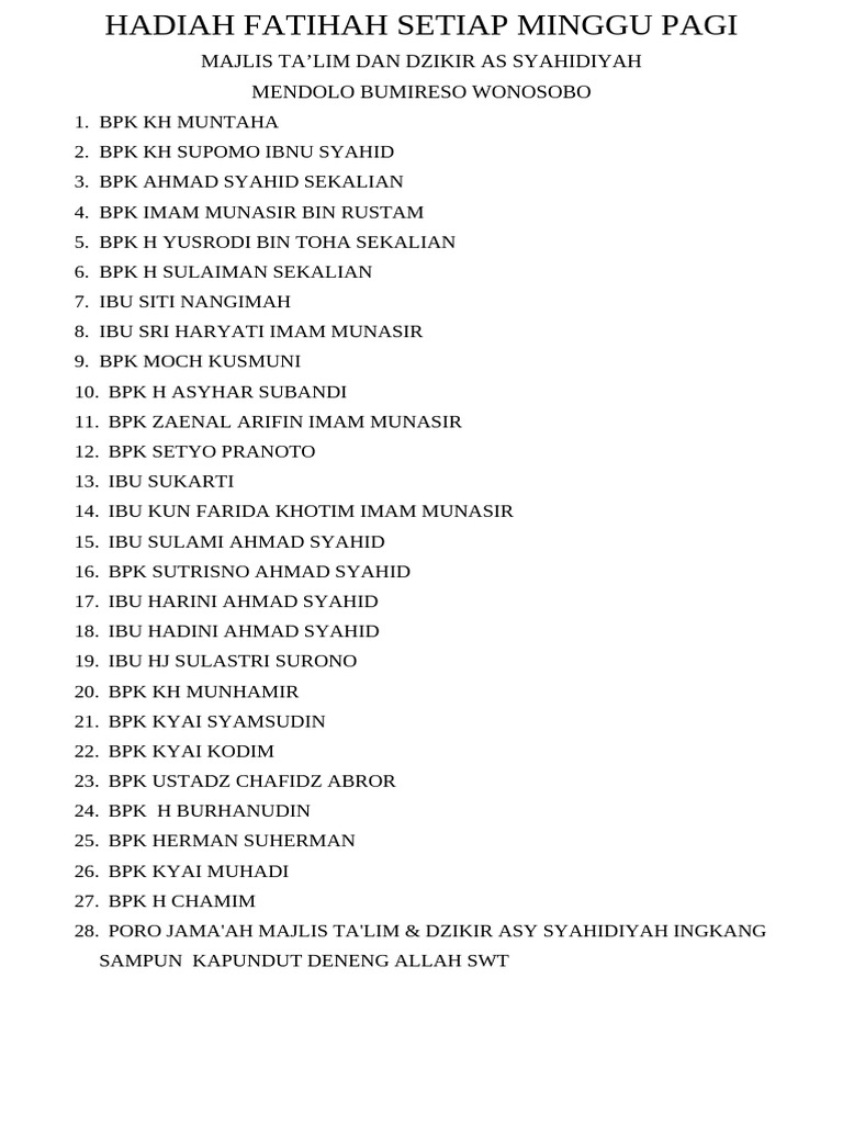 Hadiah Fatikhah Minggu Pagi | PDF