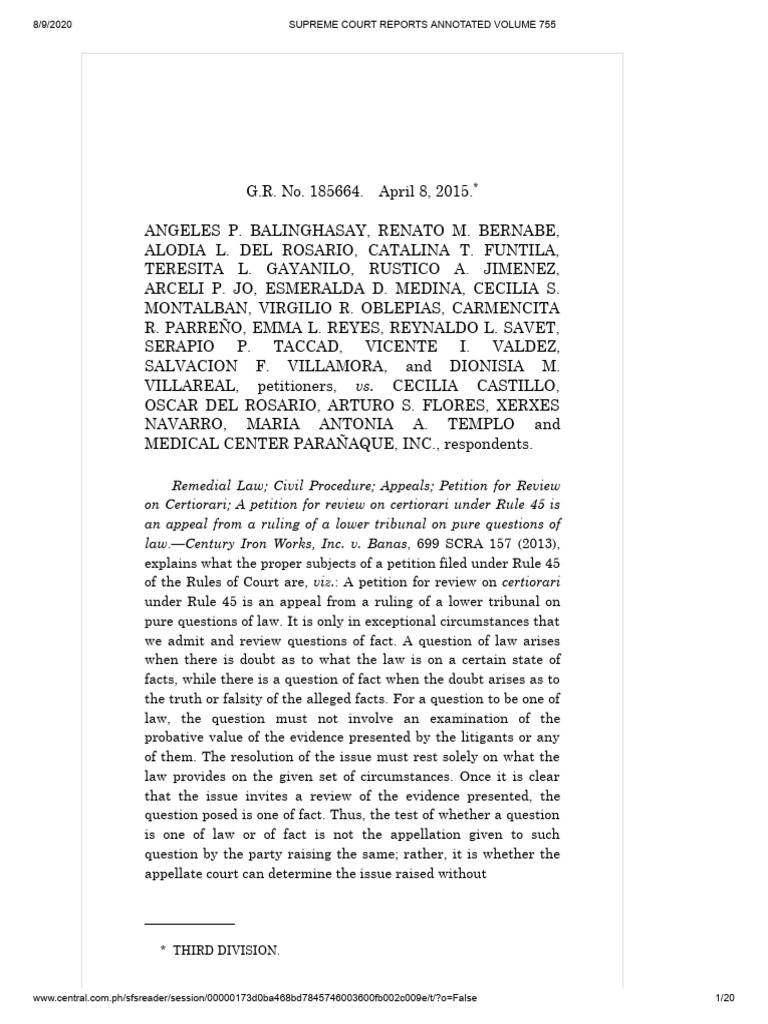 Balinghasay Vs Castillo | PDF | Lawsuit | Appeal