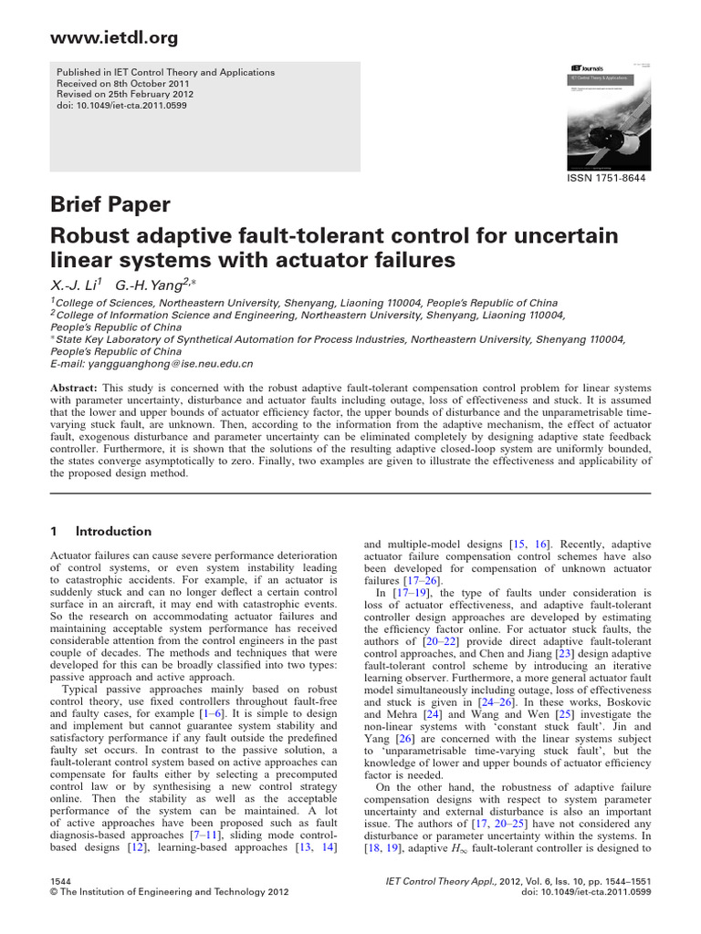 li2012 | PDF | Fault Tolerance | Control Theory