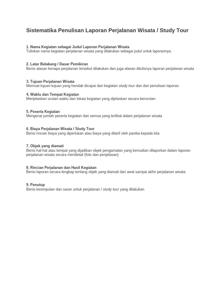 Sistematika Penulisan Laporan Perjalanan Wisata | PDF | Perjalanan