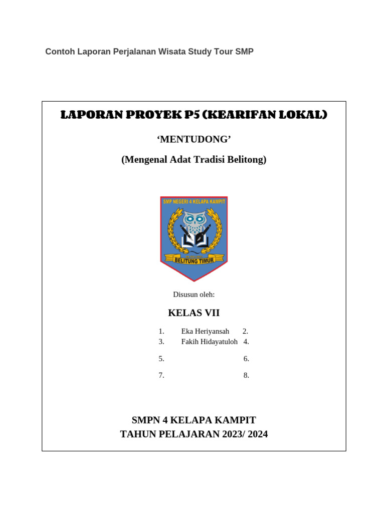 Contoh Laporan Perjalanan Wisata Study Tour SMP | PDF | Ilmu Sosial | Sejarah