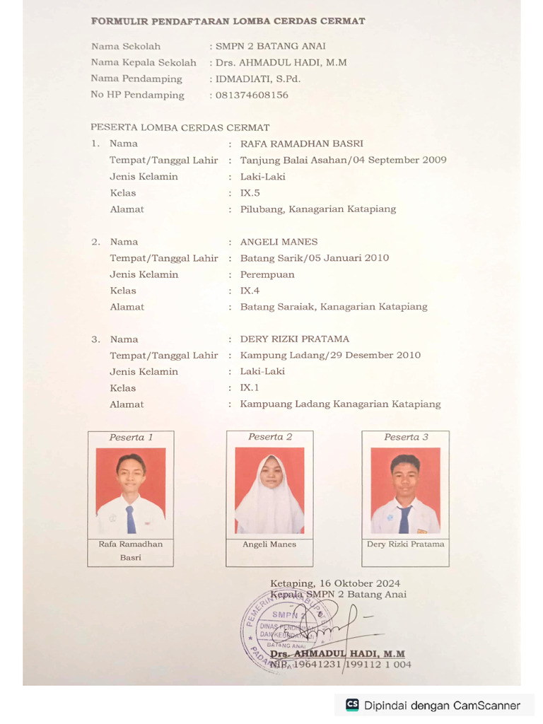 Formulir Pendaftaran Lomba Cerdas Cermat 27 Oktober 2024 | PDF