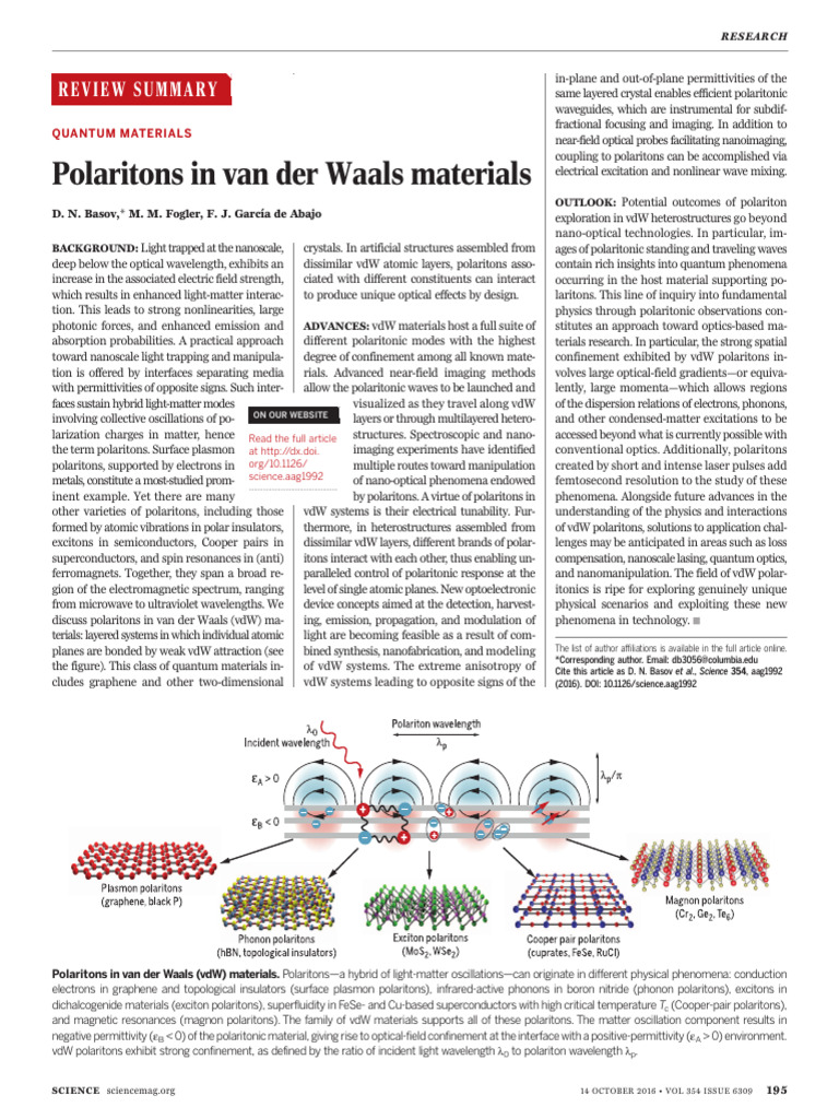 2016 -Science-DNBasov- Polaritons in van der Waals materials | PDF ...