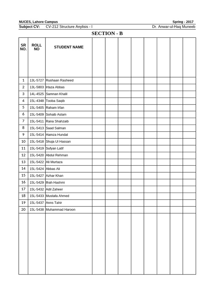 Structure Anylisis - i Sec-b Manual Result Sheet | PDF