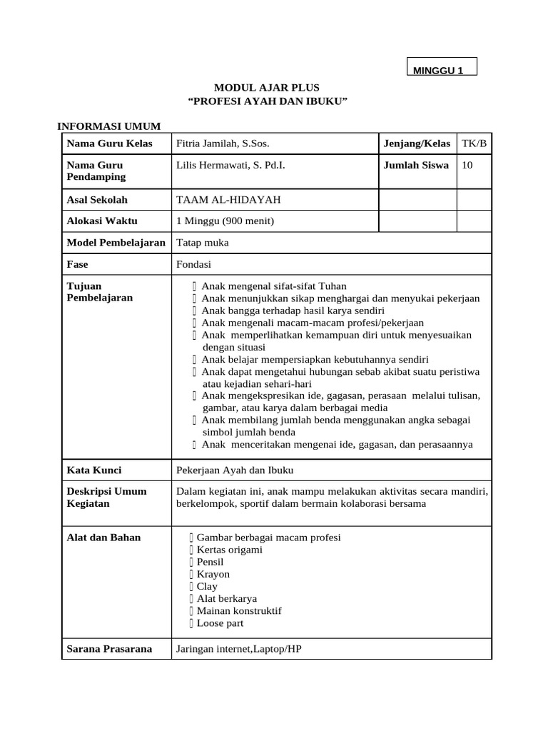 Modul Pembelajaran Profesi untuk TK | PDF