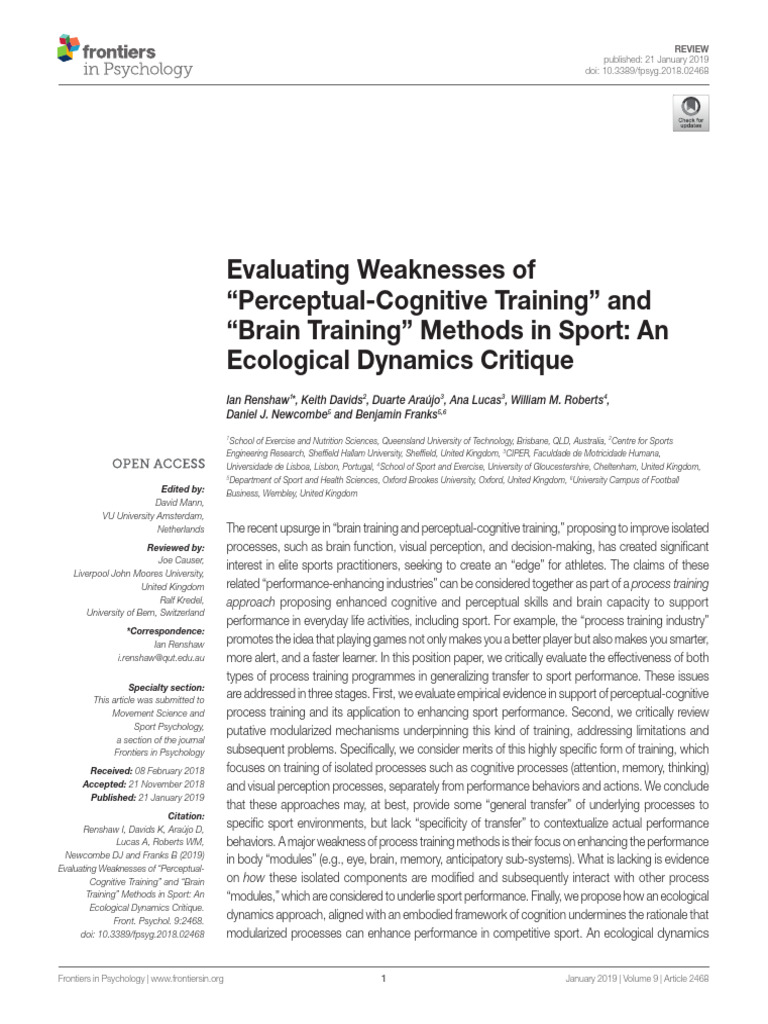 Evaluating Weaknesses of Perceptual-Cognitive Training and Brain ...