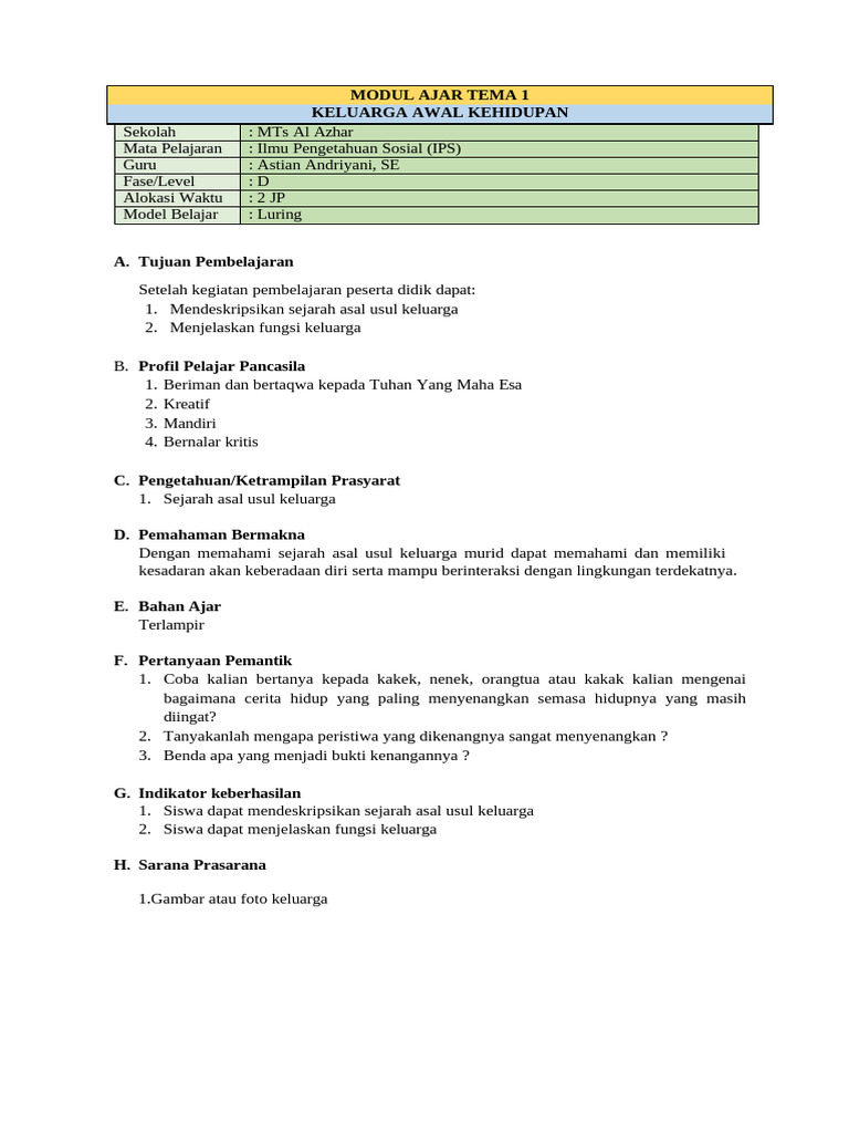 MODUL AJAR TEMA 1 IPS Asty | PDF | Kesehatan Holistik