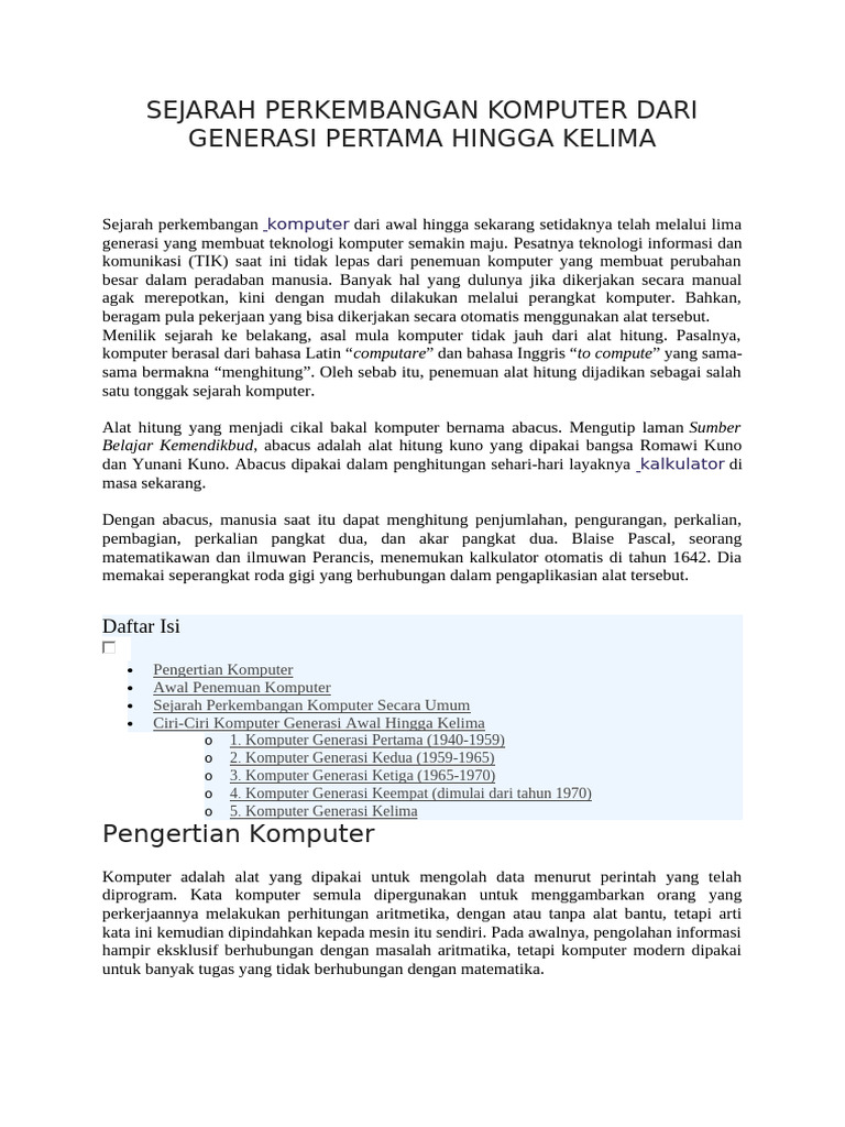 Sejarah Perkembangan Komputer | PDF | Komputer