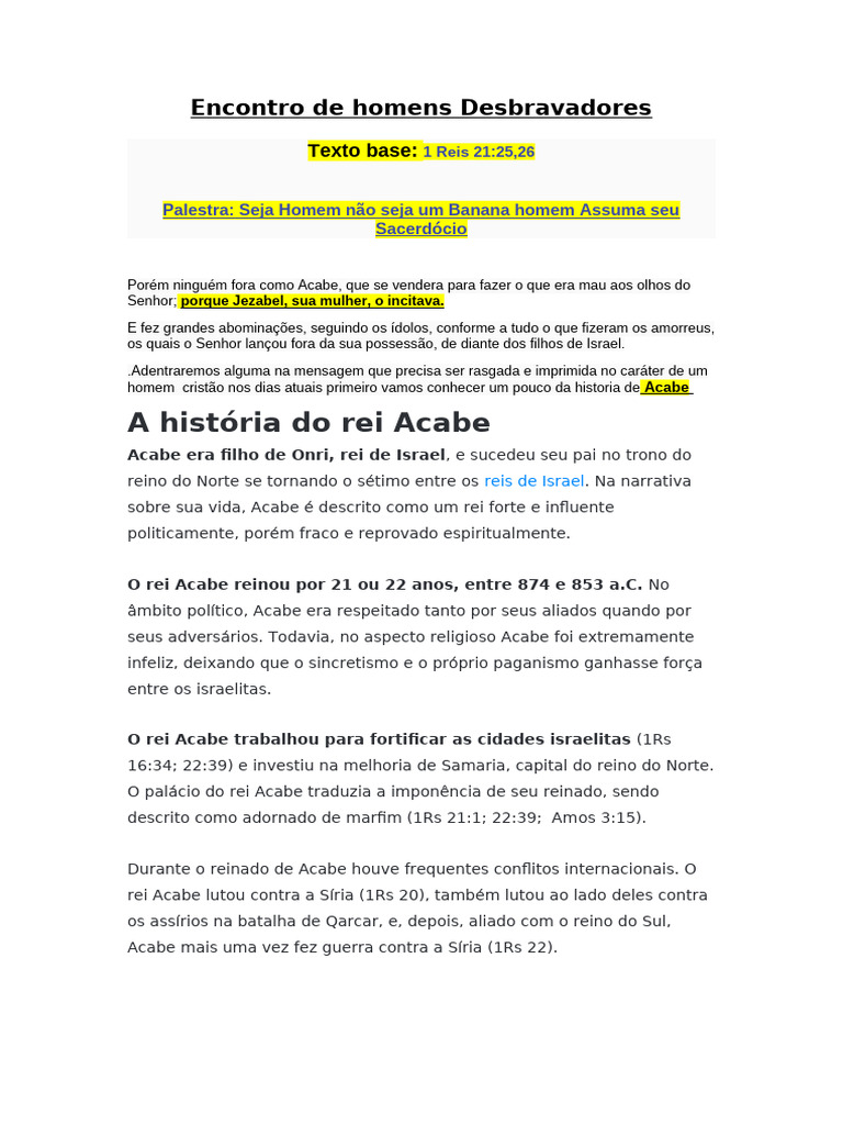 Homens Desbravadores: Assuma seu Papel | PDF | Elias