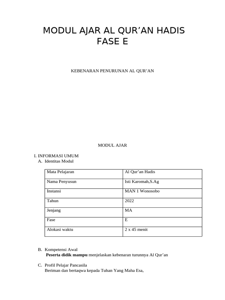 Modul Ajar QH 2 KM | PDF