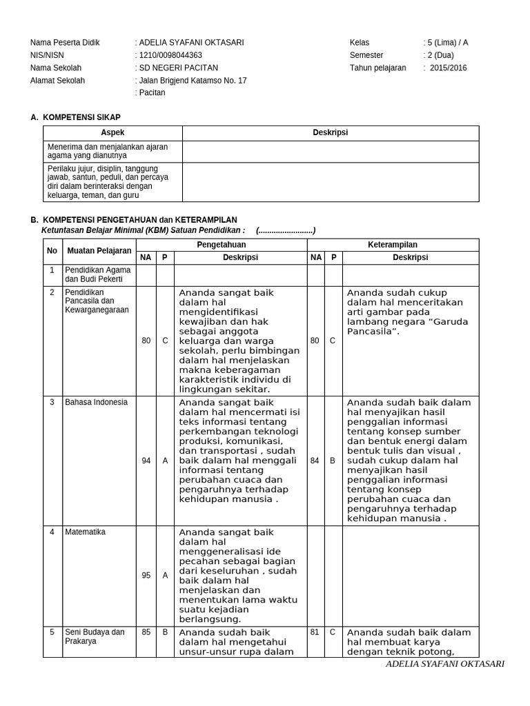 Cetak Raport Single KKM Kelas Bawah SMT 1 | PDF