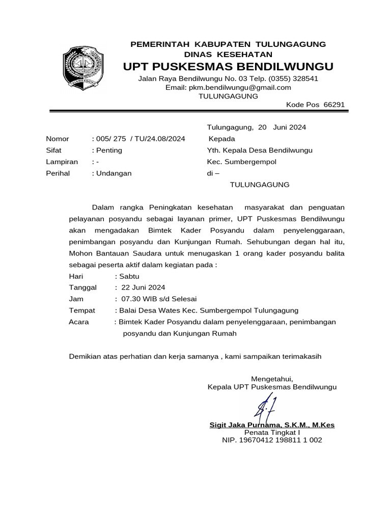 Undangan Bimtek Kader Posyandu | PDF