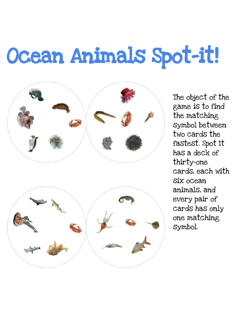 Ocean Animals Spot It | PDF
