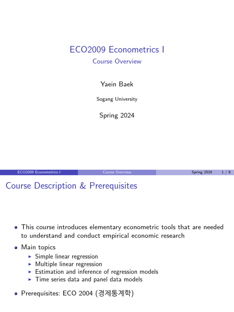 Econometrics Lecture0 CourseOverview | PDF | Econometrics | Regression Analysis