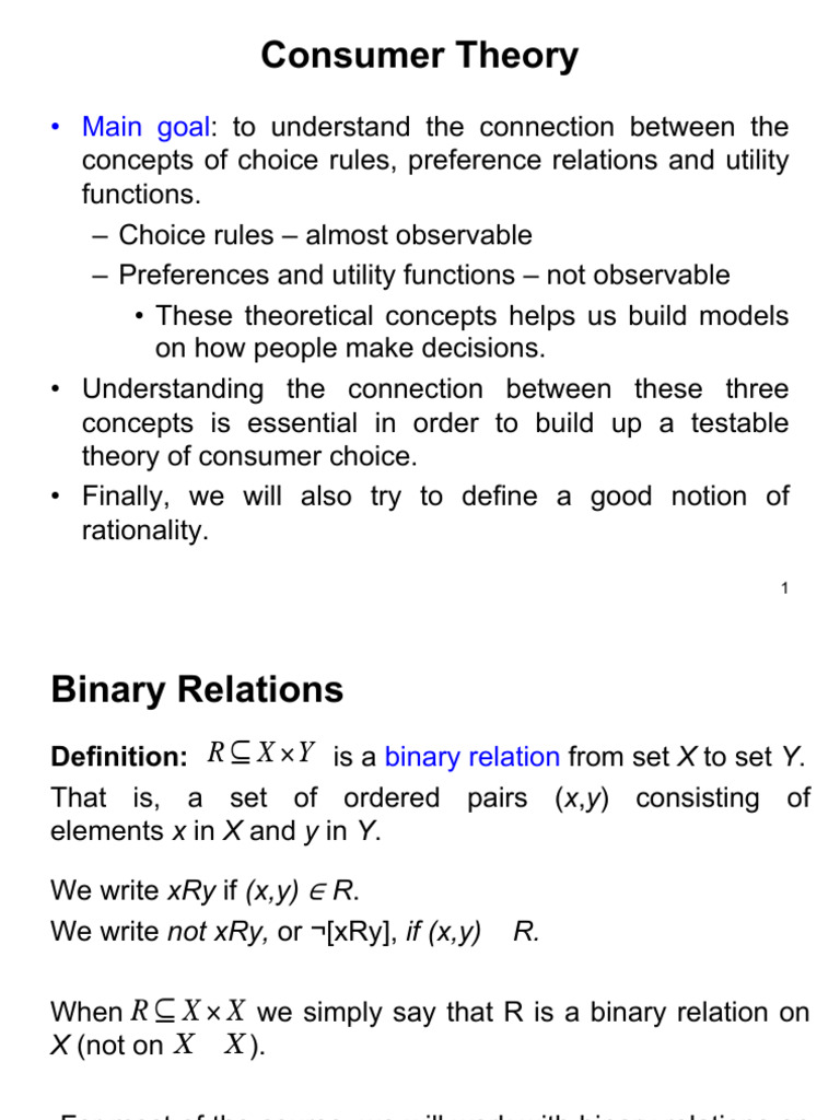 1) Binary Relations & Preference Relations | PDF | Theory | Mathematical Concepts