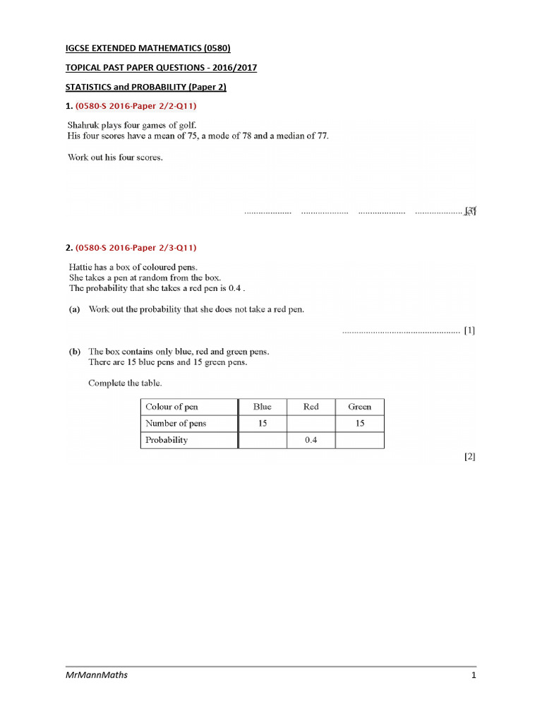2017 Ppqs Statistics and Probability QP PDF | PDF