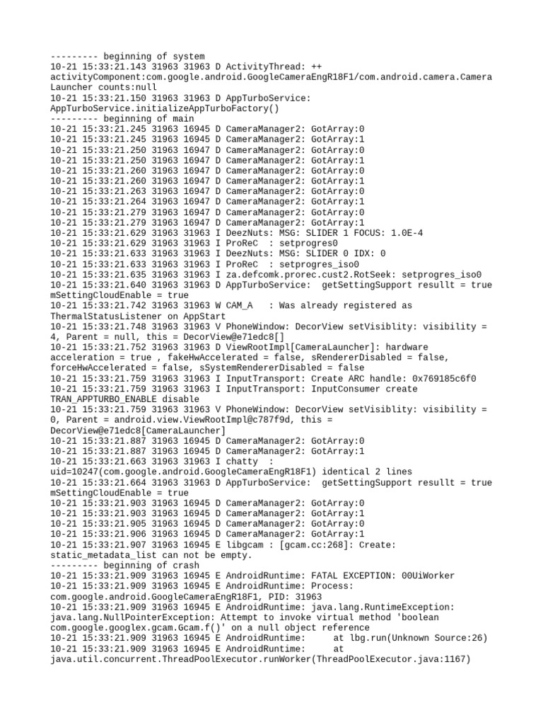 Google Camera Runtime Exception Log | PDF