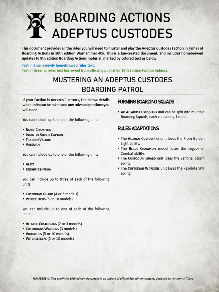 Adeptus Custodes Boarding Actions Guide | PDF | Battles | Warfare