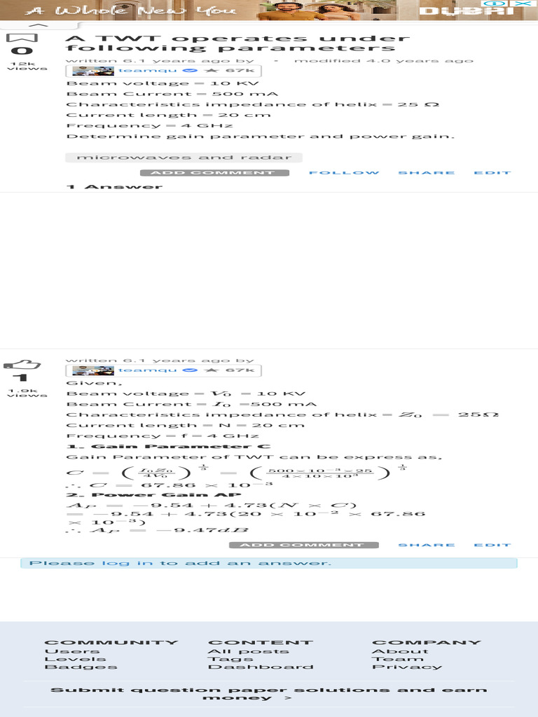 TWT Gain and Power Calculation | PDF | Teaching Methods & Materials