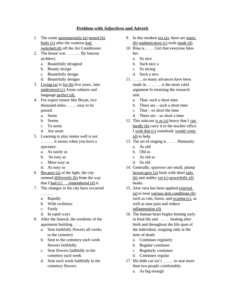 New Problem With Adjectives and Adverb | PDF