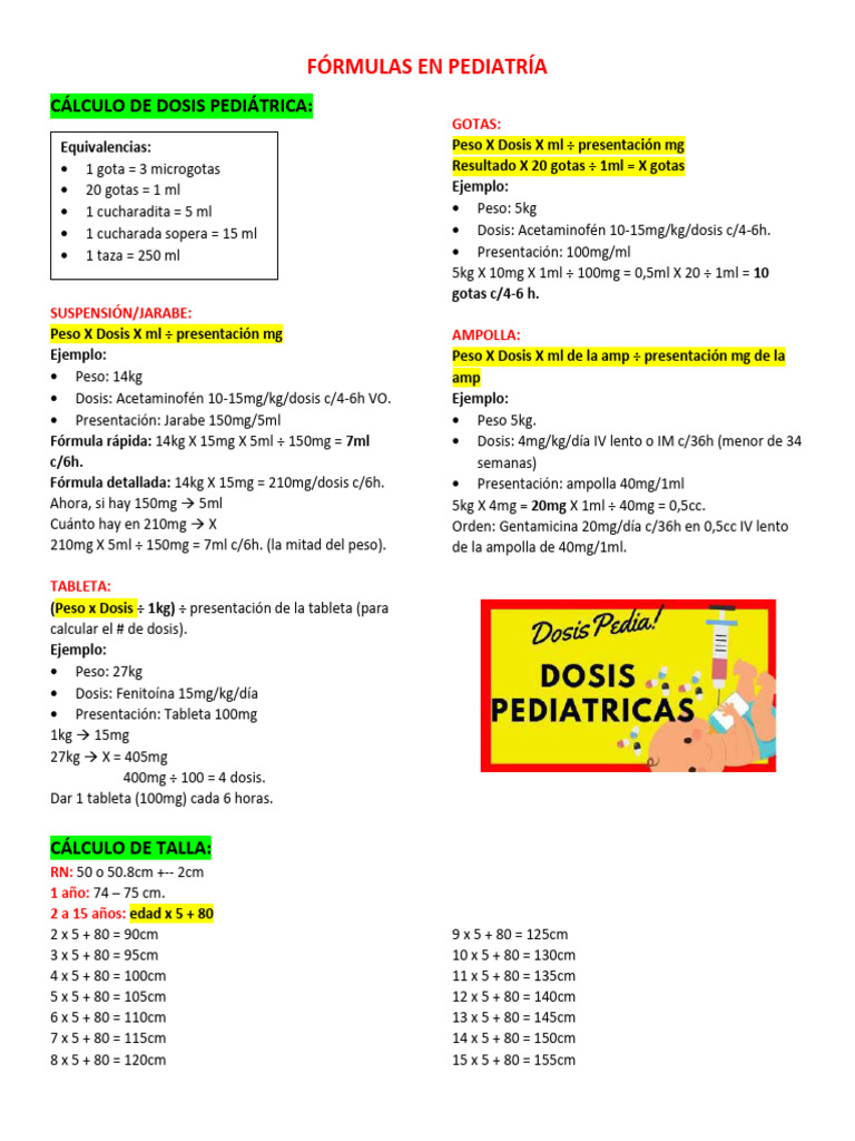 Cálculo de Dosis Pediátrica | PDF | Índice de masa corporal | Obesidad
