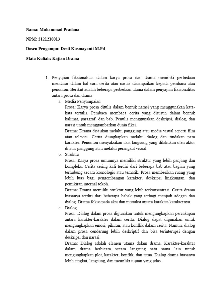 Perbedaan Prosa dan Drama dalam Sastra | PDF