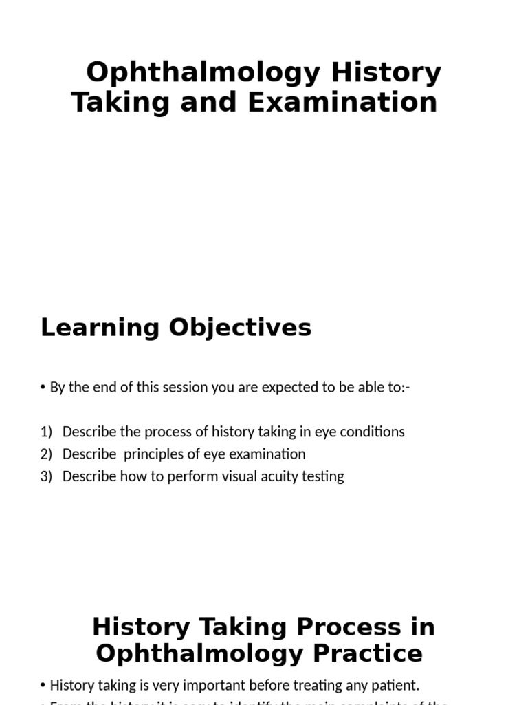 Opthalmological History Taking | PDF | Visual Acuity | Clinical Medicine