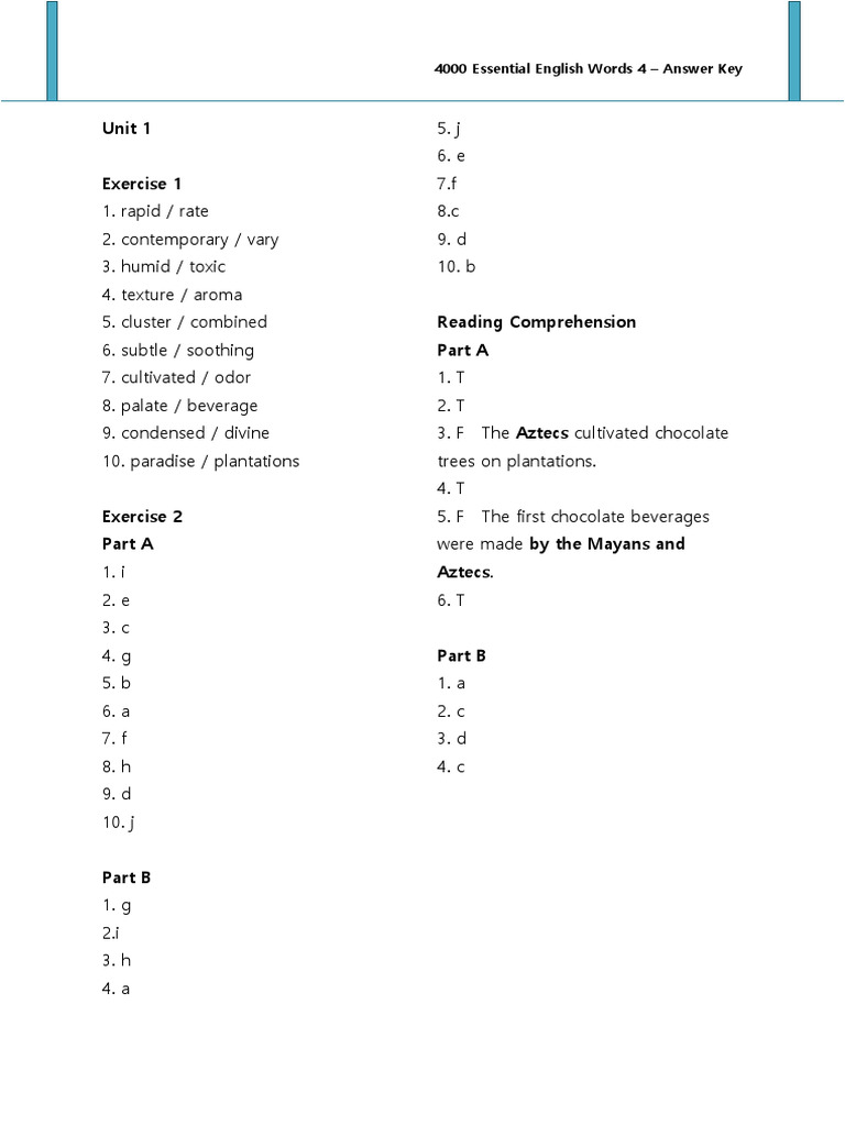 Answer Key Book 4 | PDF | Language Arts & Discipline | Foreign Language Studies