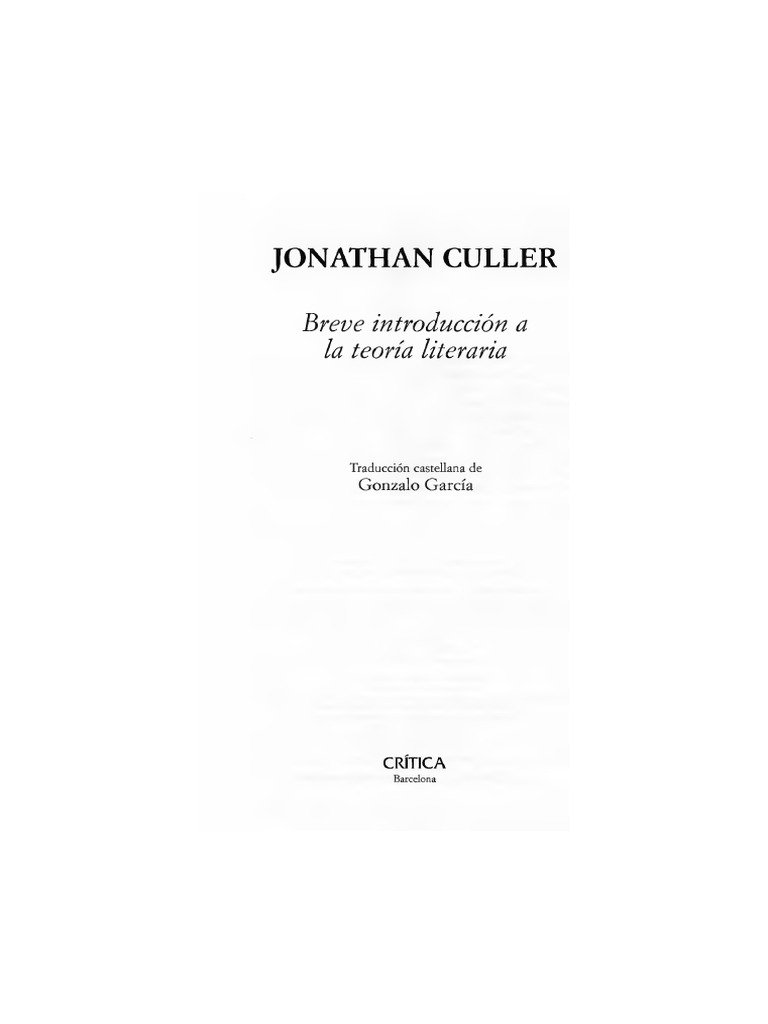 JONATHAN CULLER Breve Introduccion A La | PDF
