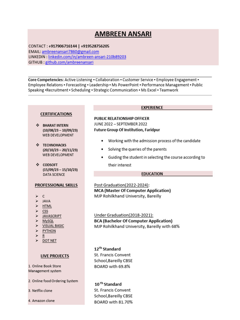 658c19a17bb2b AMBREEN CV 1 | PDF